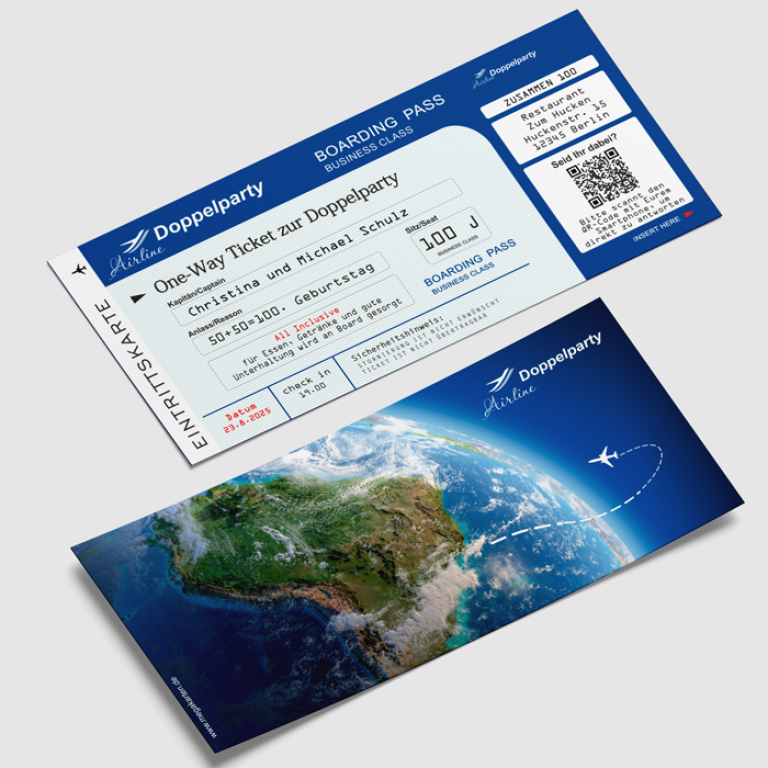 Flugticket Boarding Pass Kosmos - Einladung Doppelgeburtstag – MEGAKARTEN